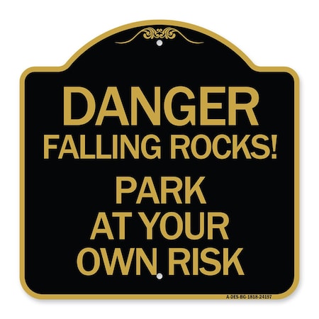 Signmission Danger Falling Rocks!-Park Your Own Risk, Black & Gold ...