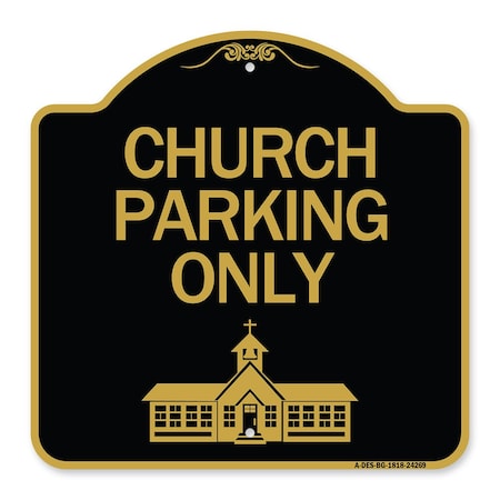 Signmission Church Parking Church Symbol, Black & Gold Aluminum ...