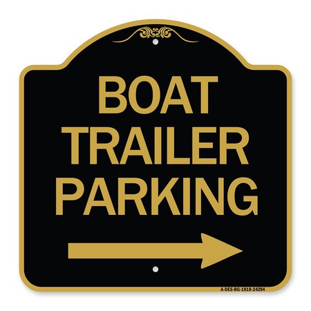 Signmission Boat Trailer Parking W/ Right Arrow, Black & Gold Aluminum ...