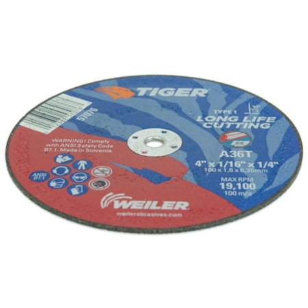 Weiler Type 1, 4 in Dia, 0.0625 in Thick, Aluminum Oxide, 36 Grit 57076 ...