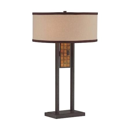 Lite Source Table Lamp Aged Bronze/Mosaic/Fabric Shade E27 Cfl 13Wx2 LS ...