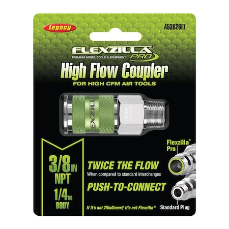 Flexzilla High Flow Coupler, 1/4in Body, 3/8in MNPT A53626FZ | Zoro