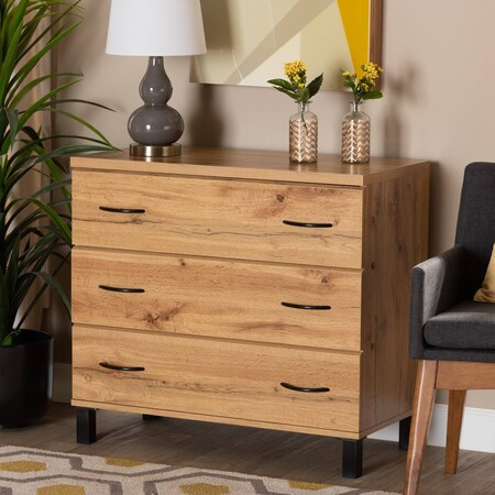 Baxton Studio Maison ModernOak Brown Finished Wood 3-Drawer Storage ...