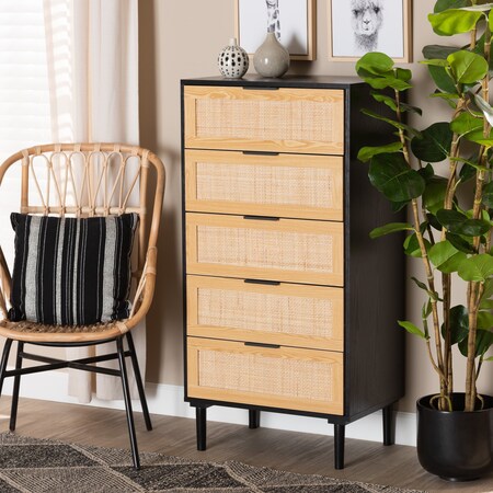 Baxton Studio Maureen MidCentury Modern Espresso Brown Wood and Rattan ...