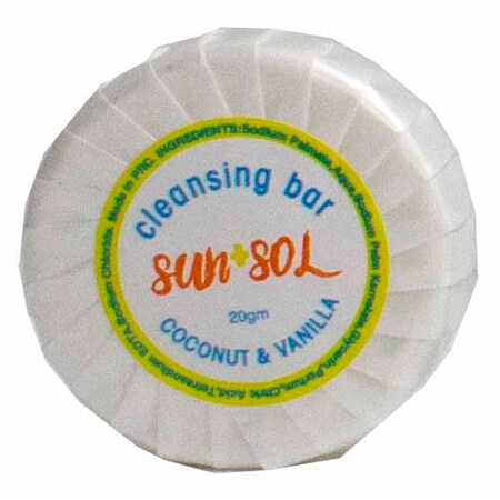 Sun+Sol Soap, 20gm Bar, Round, Pleat Wrapped, Coconut and Vanilla, PK ...