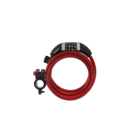 Wordlock Bike Lock 4-Dial 10Mm 5Ft Red CL-408-RD | Zoro