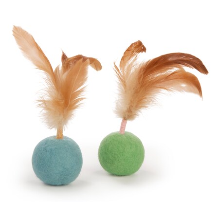 Smartykat Felty Fun Set of 2 Wool Felt & Feather Balls Cat Toys 38503 ...