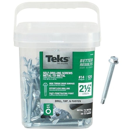 Teks Self-Drilling Screw, #14 x 2-1/2 in, Zinc Plated Steel Hex Head ...