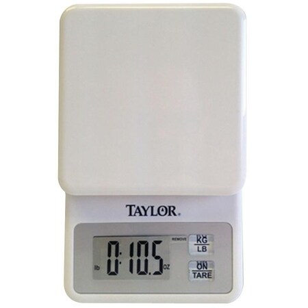 Taylor Kitchen Scale, 11 lb Capacity, LCD Display, White, g, lb, oz ...