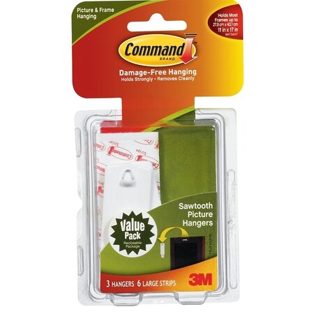 Command Picture Hanger, 5 lb, Plastic, White, 1-1/8 in Opening ...