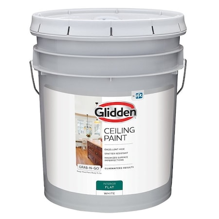 Glidden Grab-N-Go Ceiling Paint, Flat, White, 5 gal, Resists: Alkali ...
