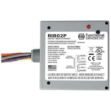Functional Devices-Rib Enclosed Pre-Wired Relay, 20A at 300VAC, DPDT ...