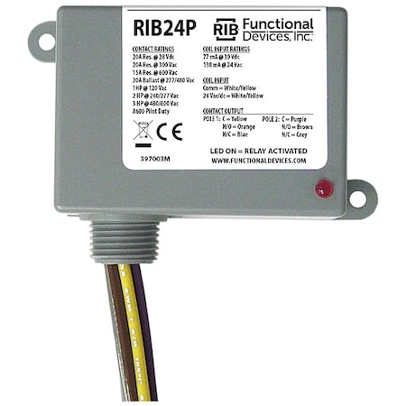 Functional Devices Inc / Rib Enclosed Pre-Wired Relay,20A@300VAC,DPDT ...