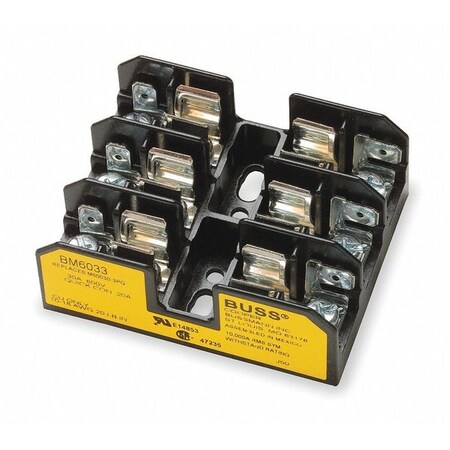Eaton Bussmann Fuse Block, Midget UL Class, 3 Poles, Screw BM6033SQ | Zoro