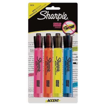 Sharpie Smear Guard Highlighter Set, Chisel Tip Fluorescent Colors PK4 ...