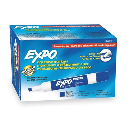 Expo Dry Erase Marker, Chisel Tip, Blue PK12 Low Odor 80003 | Zoro