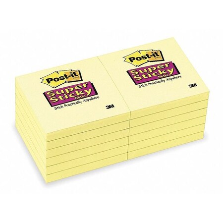 3M Super Sticky Notes, 3 x 3 In., Yellow, PK12 654-12SSCY | Zoro