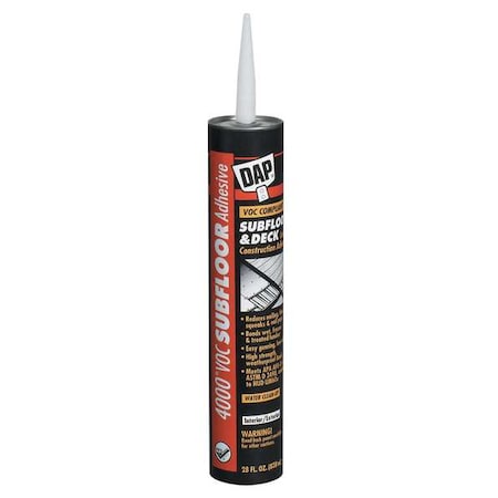Dap Floor Adhesive, Subfloor Series, Tan, 28 oz, Cartridge 27515 | Zoro