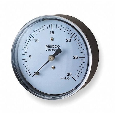 Miljoco Pressure Gauge, 0 to 30 In. H2O, 1/4" MNPT, Steel, Black ...