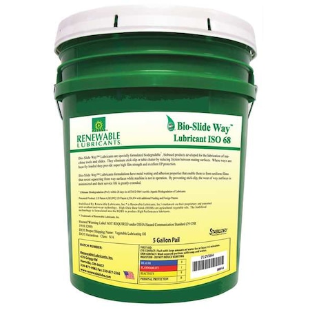 Renewable Lubricants Slide Way Oil, Bio-SW, 5 gal., ISO 68 86914 | Zoro