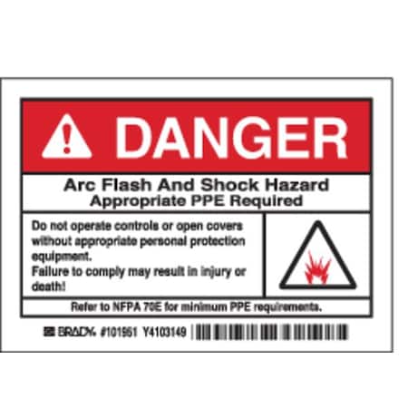 Brady Arc Flash Protection Label, PK5, 101951 101951 | Zoro
