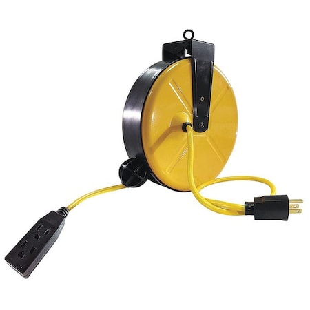 Lumapro 30 ft. 14/3 Retractable Cord Reel 15.0 Amps 3 Outlets 120VAC ...