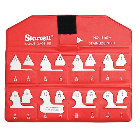 Starrett Radius Gage Set, 1/32-17/64In, 16 Leaves S167AZ | Zoro