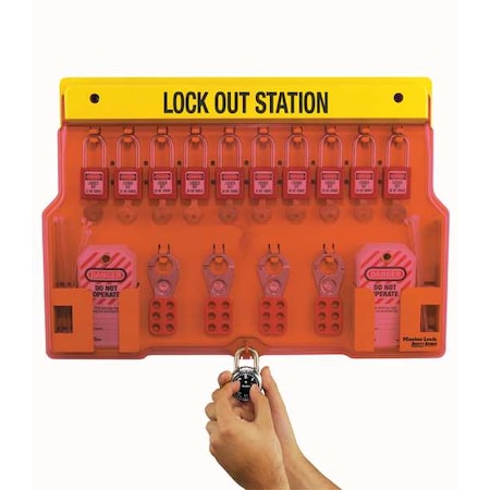 Master Lock Lockout Station, Wall Mounted, 10-Lock Covered Station with ...