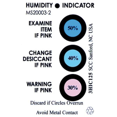 Scs Humidity Indicator, 3in.Lx2in.Wx3in.H, PK125 3HIC125 | Zoro