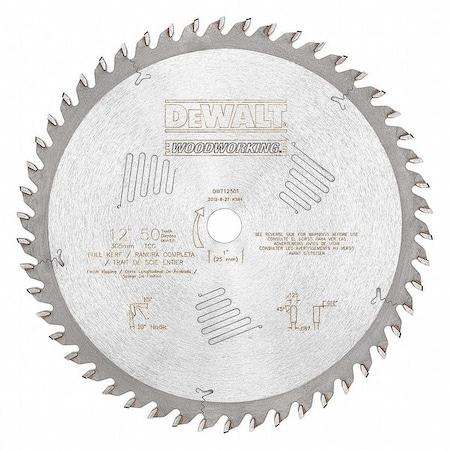 Dewalt 12" 50T Finish Ripping Full Kerf DW71250T | Zoro