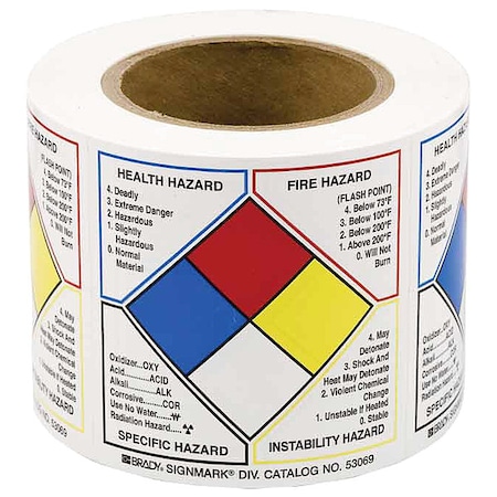 Brady Label, Health Hazard Fire Hazard Specific Hazard, Paper, 4 in W ...