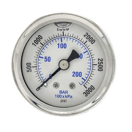 Pic Gauges Industrial Pressure Gauge, 0 to 3,000 psi, 1 1/2 in Dial, 1/ ...