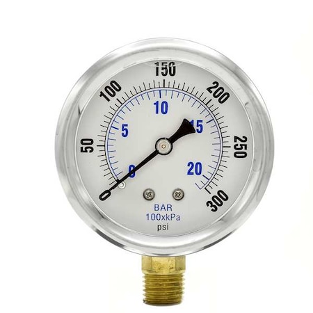 Pic Gauges Industrial Pressure Gauge, 0 to 300 psi, 2 1/2 in Dial, 1/4 ...