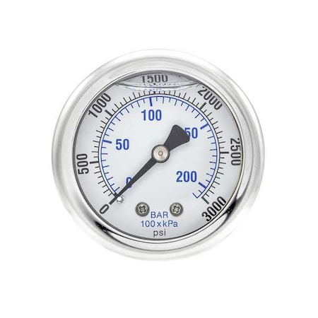 Pic Gauges Industrial Pressure Gauge, 0 to 3000 psi, 1/8 in MNPT, 2 ...