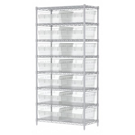 Akro-Mils Steel Bin Shelving, 36" W x 74" H x 12" D, 8 Shelves, Clear ...