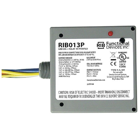 Functional Devices-Rib Enclosed Pre-Wired Relay, 20A at 300VAC, 3PST ...