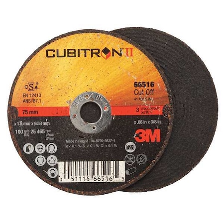 3M Cubitron CutOff Wheel, 3"x.060"x3/8", 25465rpm UU006083255 | Zoro