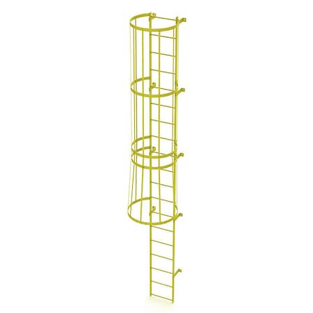 Tri-Arc 18 ft. Ladder, Standard Fixed Cage, Steel, 19-Rung, Steel, 19 ...