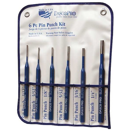 Dasco Pro Pin Punch Set, High Carbon Steel, 6 Pcs 16G | Zoro