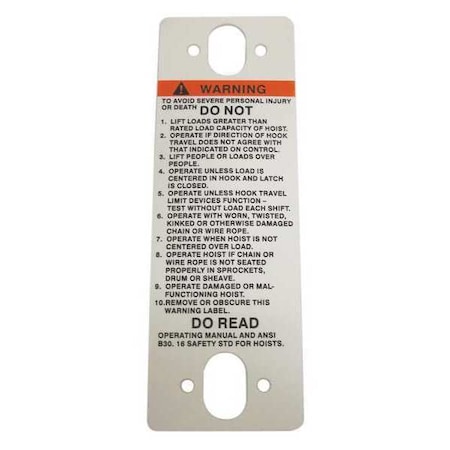 Coffing Hoists Warning Label 687K3W | Zoro