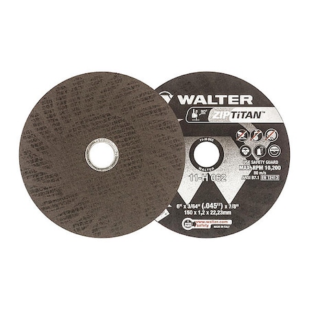 Walter Surface Technologies ABRASIVE CUTTING DISC, Type 1, 6 in Dia, 3/ ...