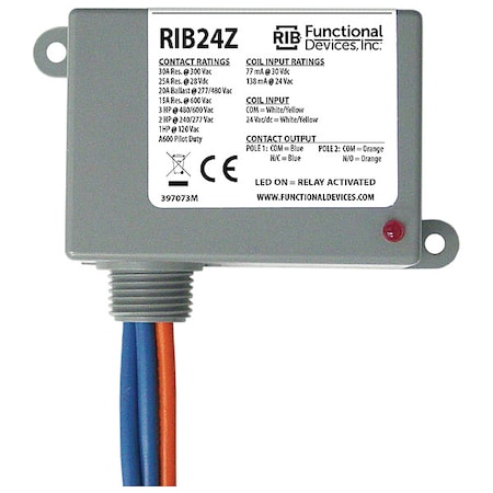Functional Devices-Rib Enclosed Relay, 30A, SPST-N/O/SPST-N/C RIB24Z | Zoro