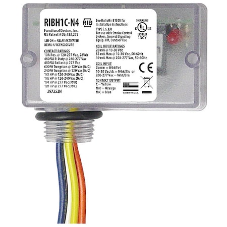 Functional Devices-Rib Enclosed Relay, 10A, SPDT RIBH1C-N4 | Zoro