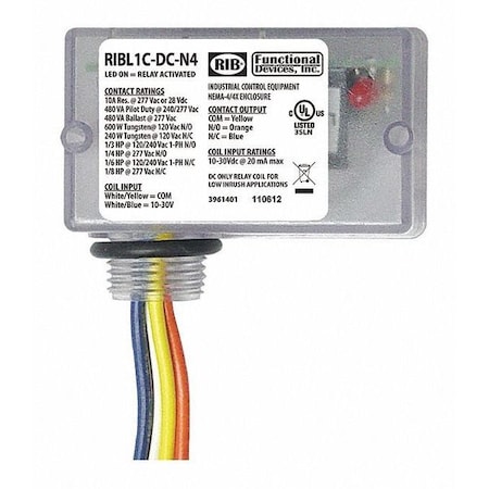 Functional Devices-Rib Enclosed Relay, 10A, SPDT RIBL1C-DC-N4 | Zoro