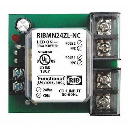 Functional Devices-Rib Track Mount Relay, 30A, DPST-N/C RIBMN24ZL-NC | Zoro