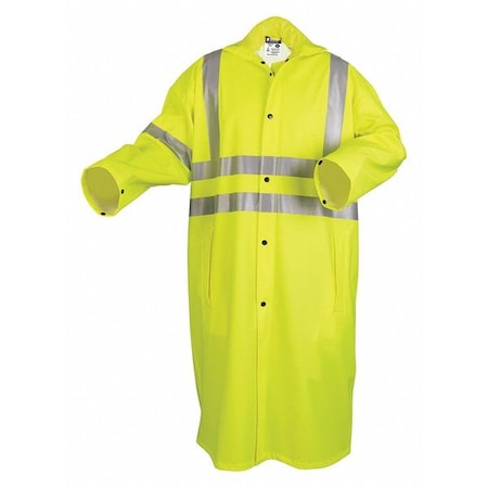 Mcr Safety Unisex Hi-Vis Long Raincoat, PU/Cotton Poly Blend Stretch ...