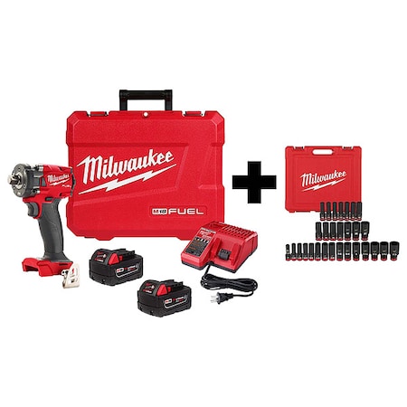 Milwaukee Tool Impact Wrench Kit, Drive Size 1/2 in, Max. Torque 250 ft ...