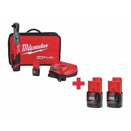 Milwaukee Tool M12 FUEL 1/2" Ratchet 2-Battery Kit + M12 CP2.0 Battery ...