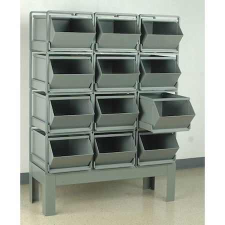 Stackbin Steel Sectional Stacking Bin, 38 in D x 60 in H x 20 1/2 in W, 4 Shelves, Gray 1 ...