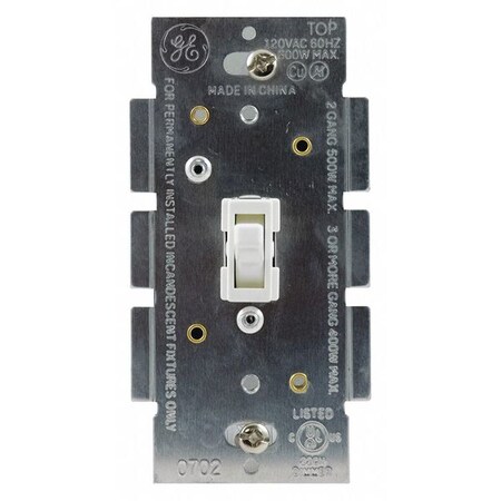 Ge Toggle Switch, Single Pole, Dimmer, White 18025 | Zoro